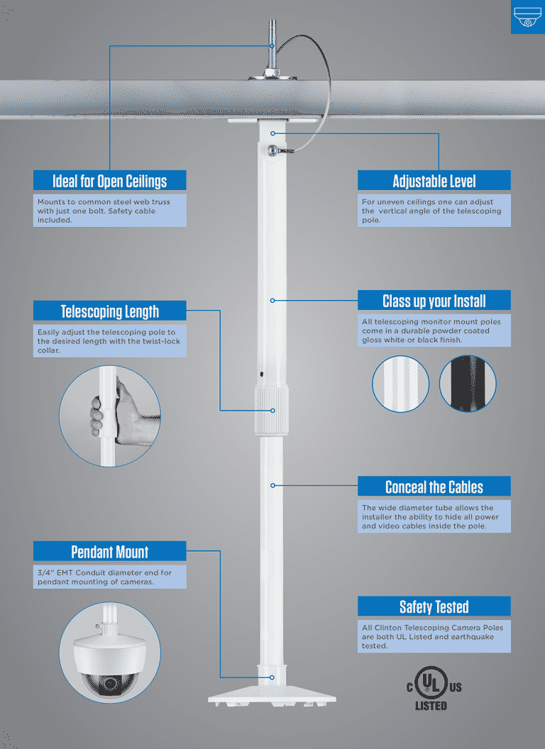 Say No to Conduit! Try Telescoping Camera Poles for Pendant Mount CCTV Cameras - Clinton Electronics